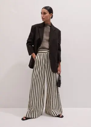 ME+EM Linen-blend Spring Stripe Wide-leg Trousers