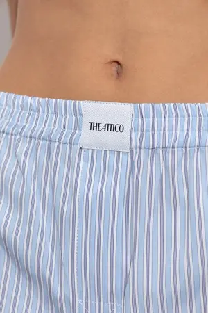Attico Striped Cotton Wide Leg Shorts - Light Blue