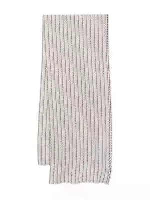Eleventy Striped Frayed-edge Scarf - Neutrals
