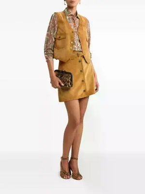 Etro Buckle Button Suede Mini Skirt - Brown