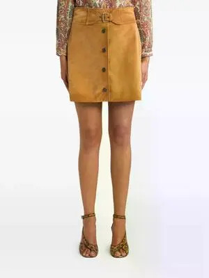 Etro Buckle Button Suede Mini Skirt - Brown