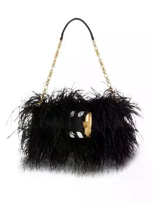 Balmain Anthem Feather-detail Shoulder Bag - Black