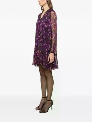 NISSA Ruffle Floral Silk Mini Dress