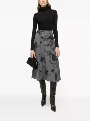 NISSA Floral Print Buttoned Midi Skirt