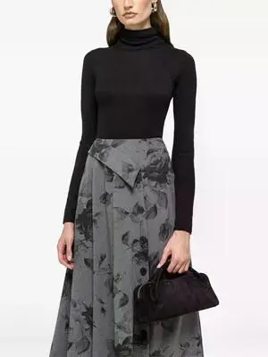 NISSA Floral Print Buttoned Midi Skirt