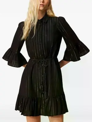 TWINSET Pinstriped Ruffled Mini Dress