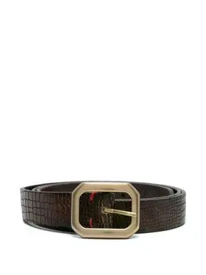 Eleventy Crocodile-embossed Rectangular Buckle Belt - Brown