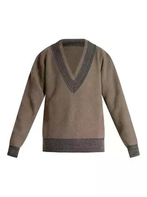 GRIFONI V-neck Ribbed Knit Sweater - Brown