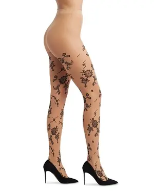 HIGH HEEL JUNGLE Floral Jacquard Sheer Tights - Nude