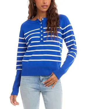 Karen Kane Henley Striped Sweater - Sapphire/ Off White