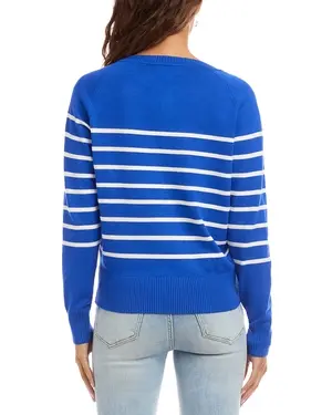 Karen Kane Henley Striped Sweater - Sapphire/ Off White