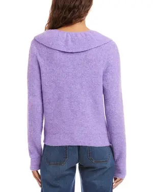 Karen Kane Ruffle Neckline Cardigan Sweater - Lavender