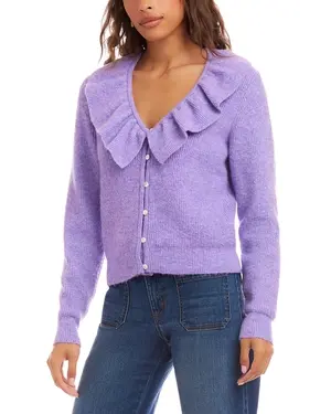 Karen Kane Ruffle Neckline Cardigan Sweater - Lavender