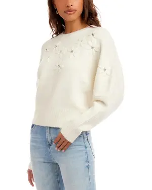 Karen Kane Rhinestone Embroidered Flower Sweater