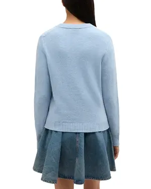 GANNI Wool Blend Crewneck Graphic Sweater - Baby Blue