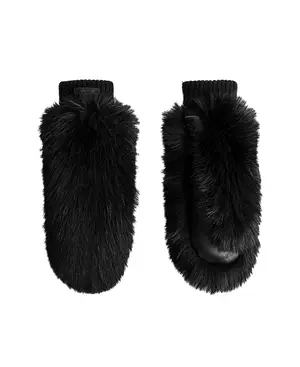 Rudsak Bella Faux Fur And Leather Mittens - Black