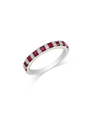 Bloomingdale'S Ruby And Diamond Band Ring In 14k White Gold - Red/white