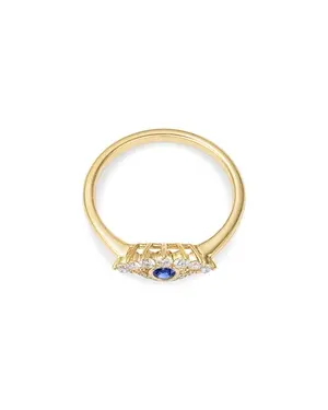 Bloomingdale'S 14k Yellow Evil Eye Ring With Blue Sapphire And Diamond