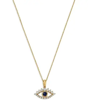 Bloomingdale'S Blue Sapphire And Diamond Evil Eye Pendant Necklace In 14k Yellow - Gold