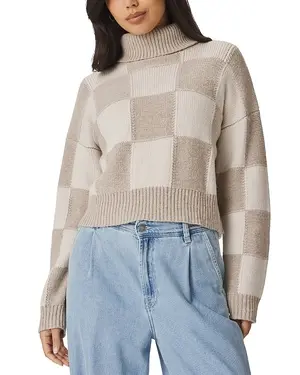 Splendid Thea Cropped Turtleneck Sweater - Pale Oak Heather Check