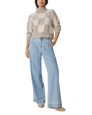 Splendid Thea Cropped Turtleneck Sweater - Pale Oak Heather Check