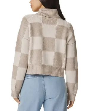 Splendid Thea Cropped Turtleneck Sweater - Pale Oak Heather Check