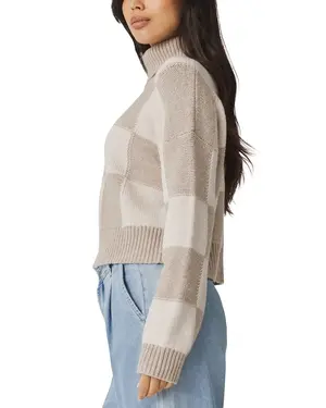 Splendid Thea Cropped Turtleneck Sweater - Pale Oak Heather Check