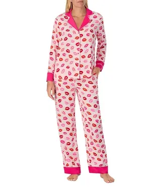 Kate Spade New York Long Sleeve Notch Collar Long Pajama Set - Pink