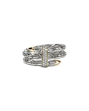 John Hardy Sterling And 14k Yellow Gold Diamond Spear Ring - Silver