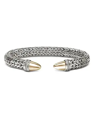 John Hardy Sterling And 14k Yellow Gold Diamond Spear Flex Cuff - Silver