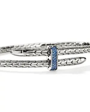 John Hardy Sterling Spear Blue Sapphire Coil Cuff Bracelet - Silver