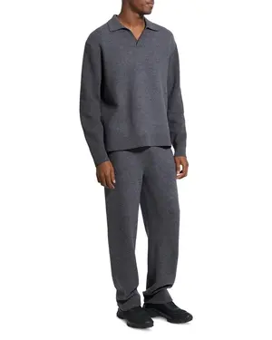 Theory Open Collar Merino Wool Polo Sweater