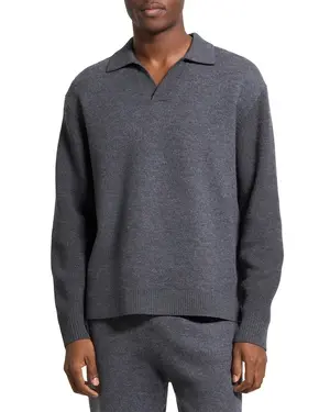 Theory Open Collar Merino Wool Polo Sweater