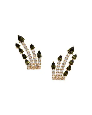 Nadri Bonne Annee Cubic Zirconia Multi Row J Hoop Earrings - Gold