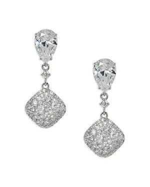 Nadri Crushed Cubic Zirconia Double Drop Earrings - Silver