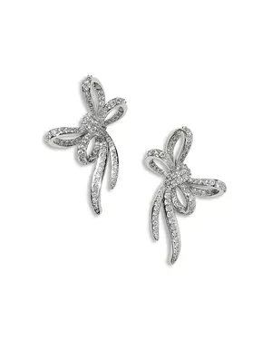 Nadri Le Bisou Pave Bow Stud Earrings Silver