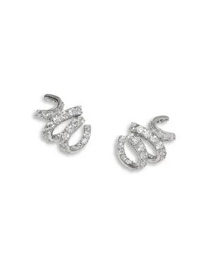 Nadri Bonne Annee Pave Ribbon Stud Earrings - Silver