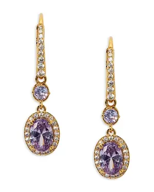 Nadri Maiden Cubic Zirconia Oval Halo Drop Earrings - Purple/gold