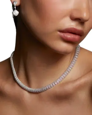 Nadri Crushed Pave Dome Collar Necklace - Silver