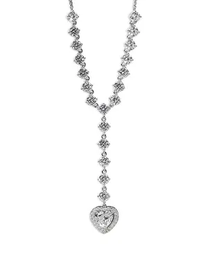 Nadri Le Bisou Cubic Zirconia Heart Halo Lariat Necklace - Silver