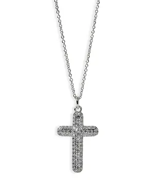 Nadri Crushed Pave Cross Pendant Necklace - Silver