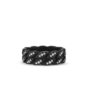 David Yurman Curb Chain Band Ring In Titanium With Diamonds - Black