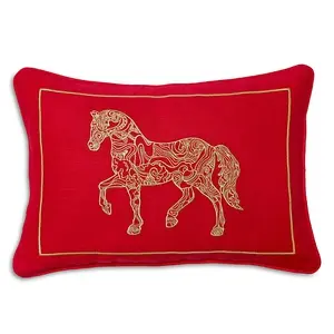 SFERRA Lunar New Year Horse Embroidered Decorative Pillow, 12 X 18 - Red/gold