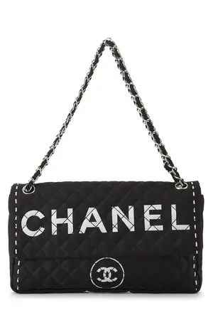 Chanel Nylon Logo Half Flap Maxi - Black