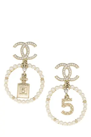 Chanel N°5 Perfume Faux Pearl Dangle Earrings - Gold