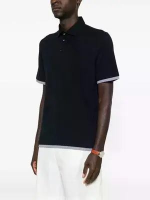 Brunello Cucinelli Buttoned Trim Polo Shirt - Blue