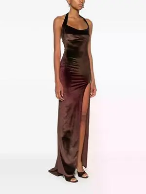 ATU BODY COUTURE Halterneck Maxi Dress With Leg Slit - Brown