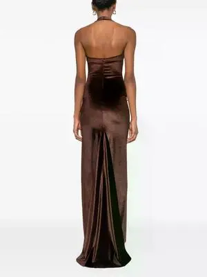 ATU BODY COUTURE Halterneck Maxi Dress With Leg Slit - Brown