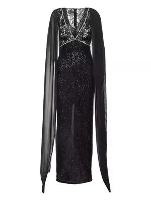 NISSA Sequin Lace Maxi Dress - Black