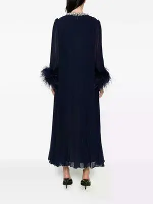 SELF-PORTRAIT Feather-cuff Pleated Maxi Dress - Blue